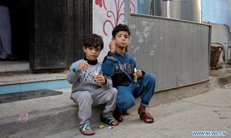 Children at Al-Shati refugee camp in Gaza City - Global Times