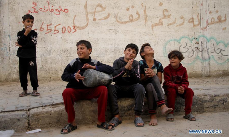 Children at Al-Shati refugee camp in Gaza City - Global Times