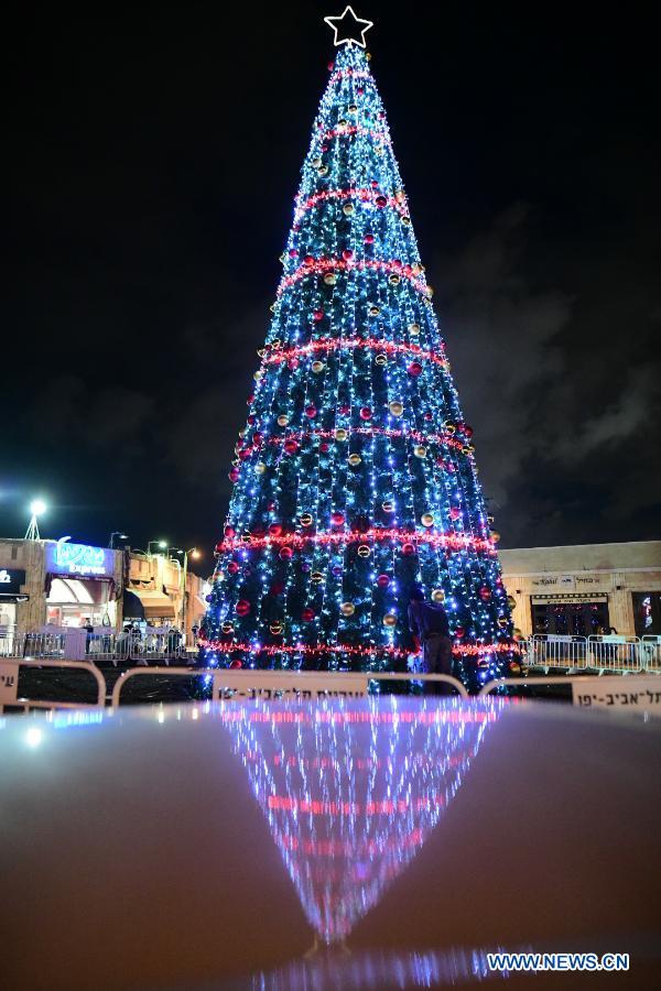 Lighting ceremony of Christmas tree held in Israeli city of Tel Aviv ...