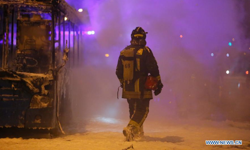 City bus starts to burn for unknown reasons in Moscow - Global Times