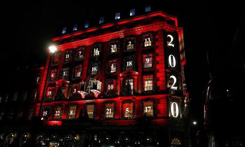 Building decorated in style of Advent calendar in London - Global Times