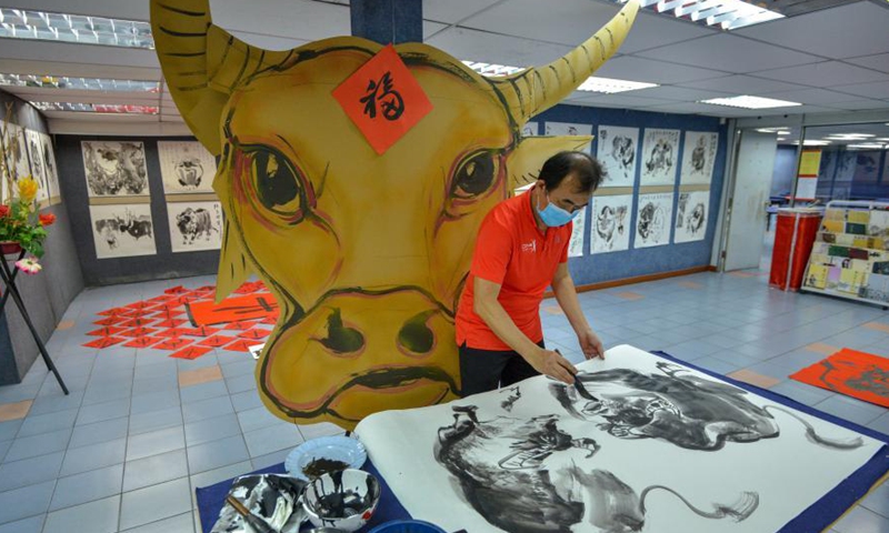 Ox paintings exhibited to mark upcoming Chinese Lunar New Year in ...