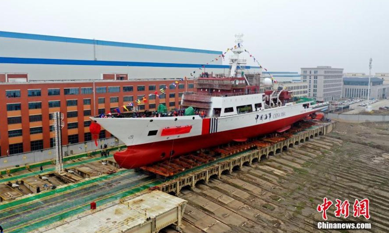 Haixun 06 ocean patrol ship launched from Wuhan shipyard - Global Times