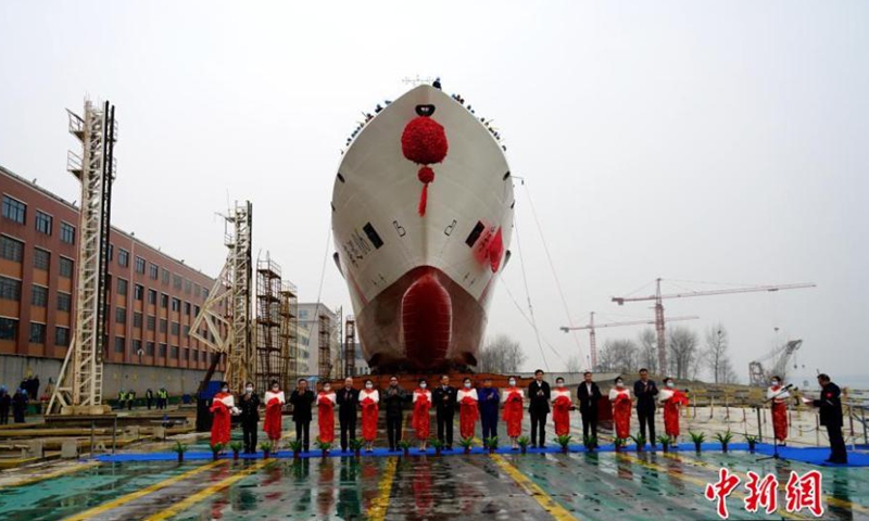 Haixun 06 ocean patrol ship launched from Wuhan shipyard - Global Times