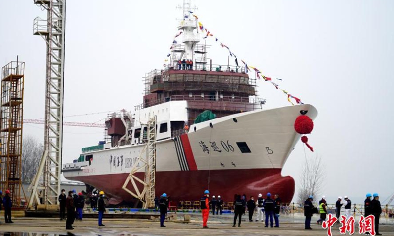 Haixun 06 ocean patrol ship launched from Wuhan shipyard - Global Times