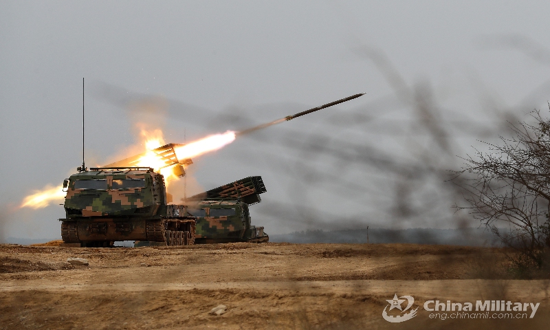 Tracked rocket launcher fires at target - Global Times