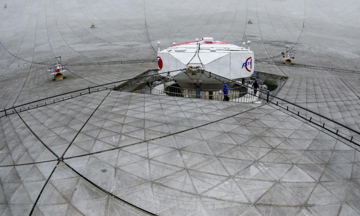 Staff carry out regular maintenance operation to FAST in Guizhou ...