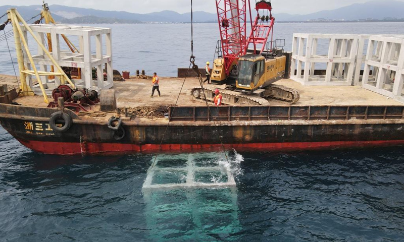Artificial reefs placed to improve marine ecology in S China's Sanya ...