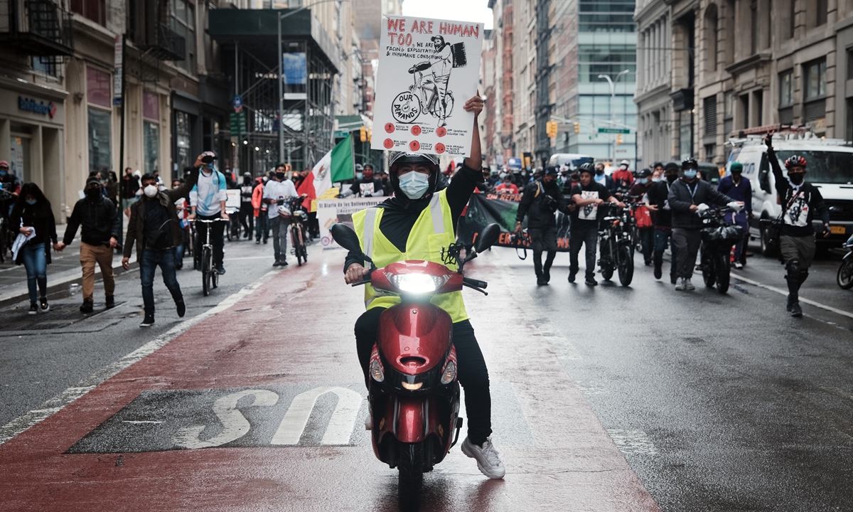 New York’s ‘essential’ food delivery workers demand rights - Global Times