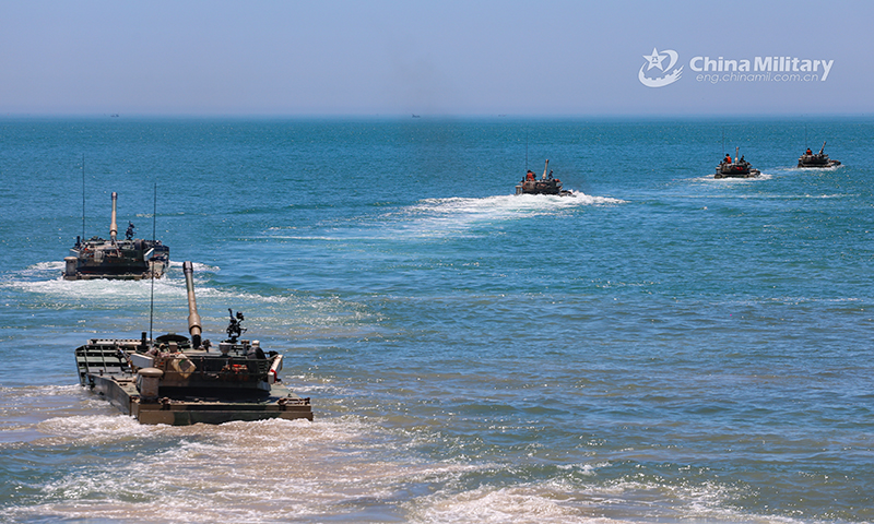 Amphibious armored vehicles make ways to beach-head - Global Times