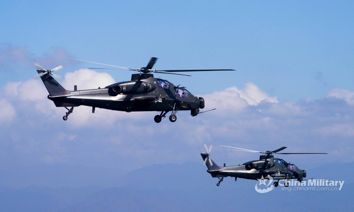 Helicopters fly in formation during training exercise - Global Times
