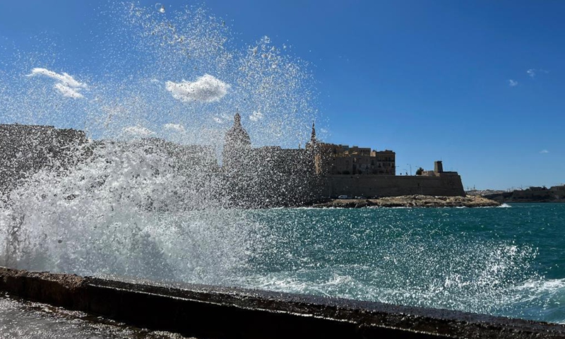 View of high wave along coast of Valletta, Malta - Global Times