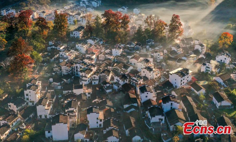 Maple leaves turn red in E China's ancient village - Global Times