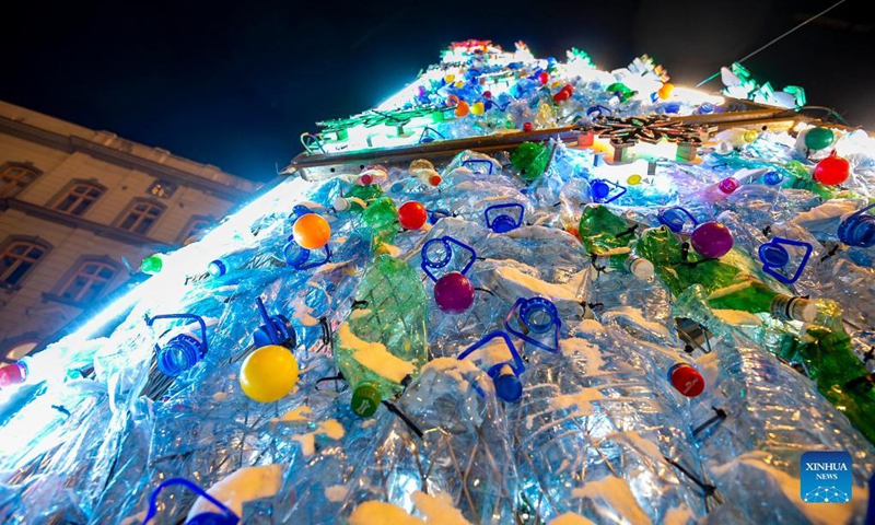 Christmas tree made with waste seen in Riga, Latvia - Global Times