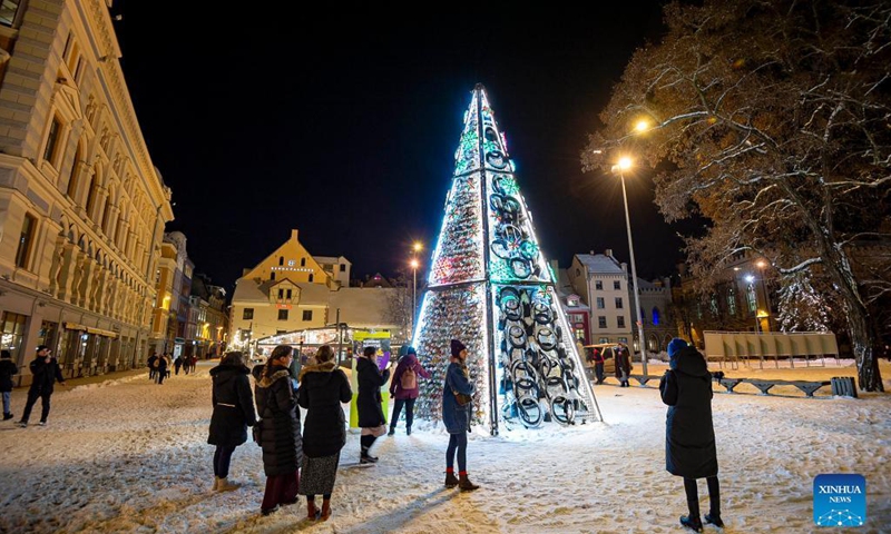Christmas tree made with waste seen in Riga, Latvia - Global Times
