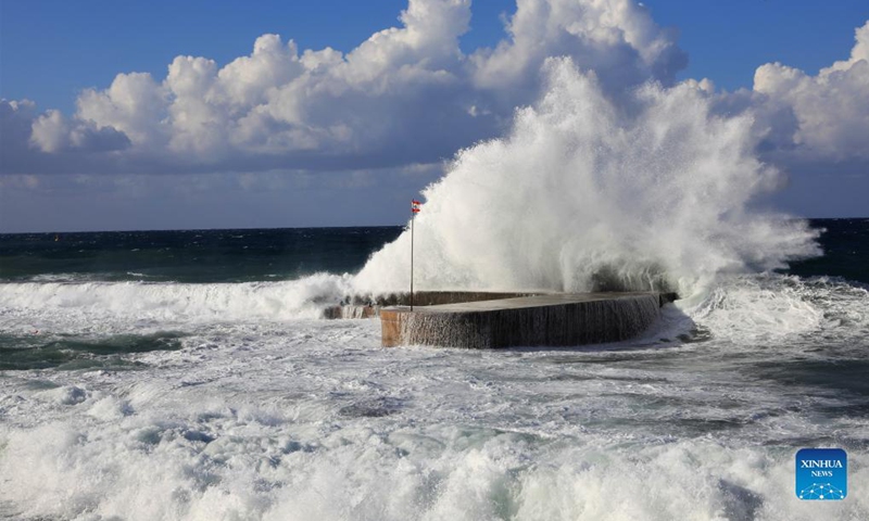 High-rising waves hit coast of Beirut, Lebanon - Global Times