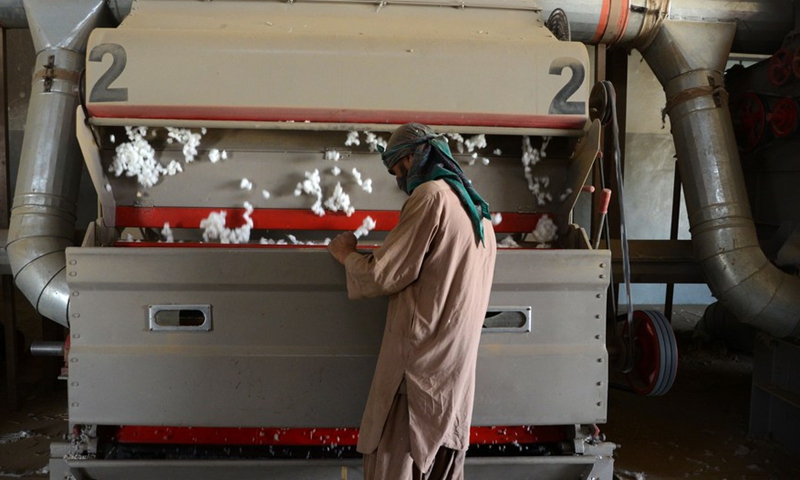 People work at cotton processing plant in Afghanistan's Kandahar ...