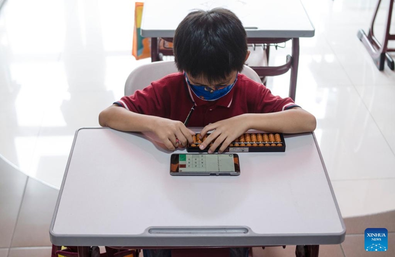 Students participate in abacus showcase activity in Bandung, Indonesia ...