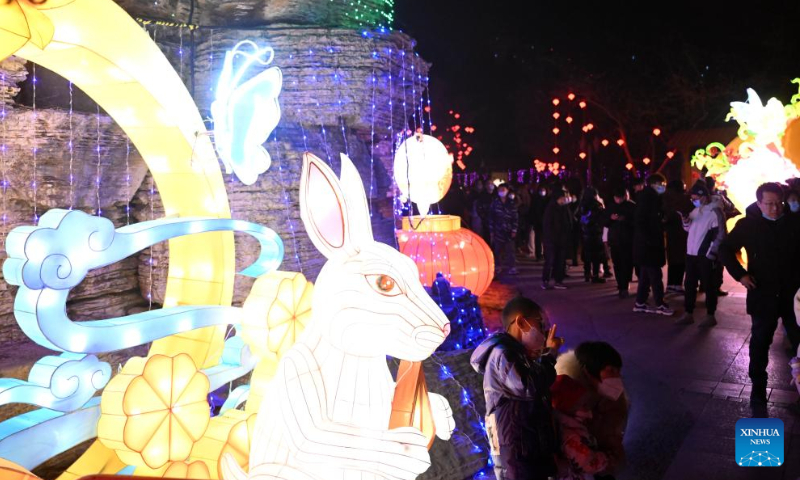 People tour lantern show during Spring Festival holiday in Tianjin, N ...