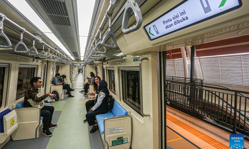 Passengers take Light Rail Transit Jabodebek during limited trial run ...