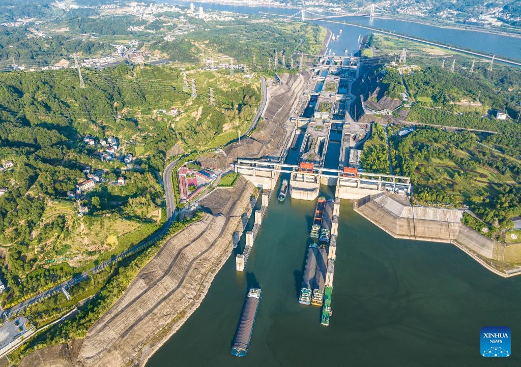 Monthly cargo throughput via five-tier ship locks at Three Gorges Dam ...