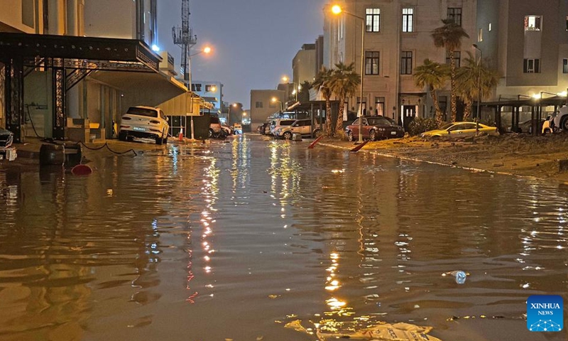 Street flooded after heavy rainfall in Hawalli Governorate, Kuwait ...
