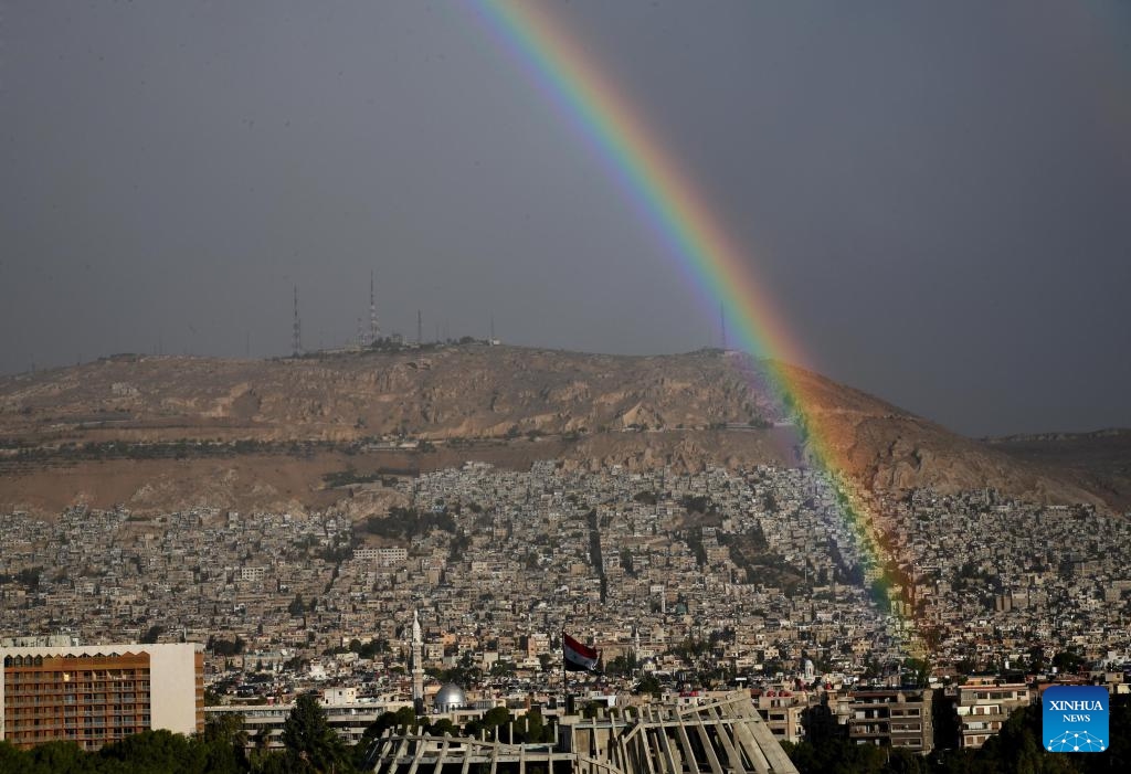 Rainbow seen after rainfall in Damascus, Syria - Global Times