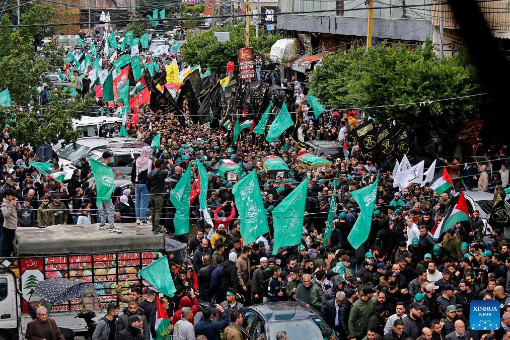 People attend funeral of Hamas officials in Beirut, Lebanon - Global Times