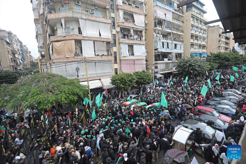People attend funeral of Hamas officials in Beirut, Lebanon - Global Times