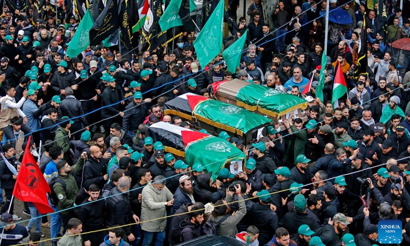 People attend funeral of Hamas officials in Beirut, Lebanon - Global Times