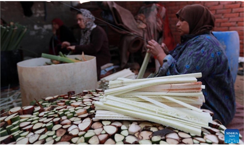 People make papyrus paper with ancient techniques at Qaramos village in ...