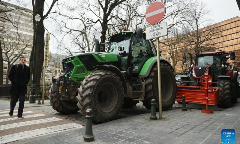 Belgian farmers participate in protests in Brussels - Global Times