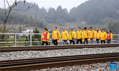 Railway maintenance workers ensure smooth operation of signal equipment ...