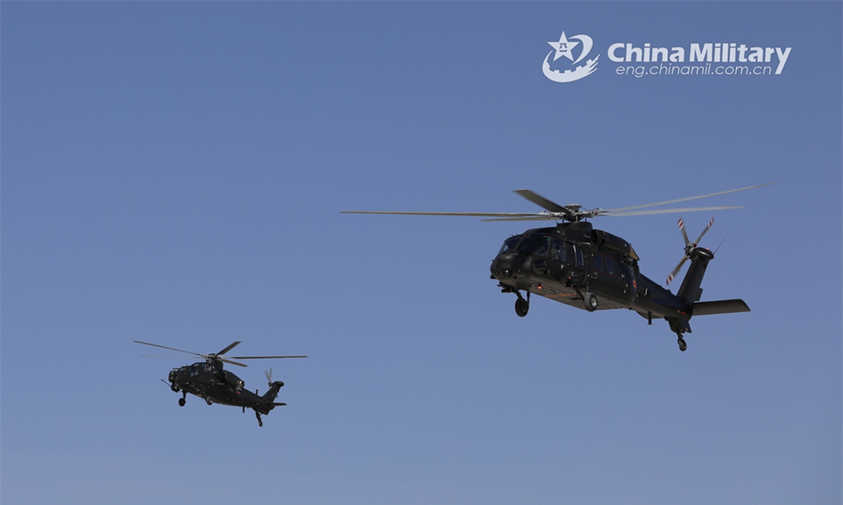 Helicopters hover at ultra-low altitude - Global Times