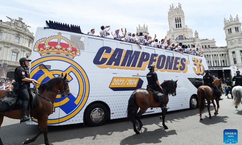 Real Madrid celebrate after winning Spanish La Liga title - Global Times
