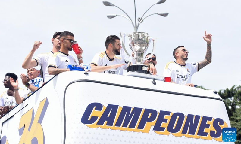 Real Madrid celebrate after winning Spanish La Liga title - Global Times