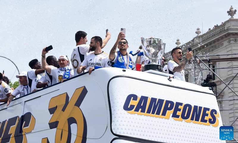 Real Madrid celebrate after winning Spanish La Liga title - Global Times