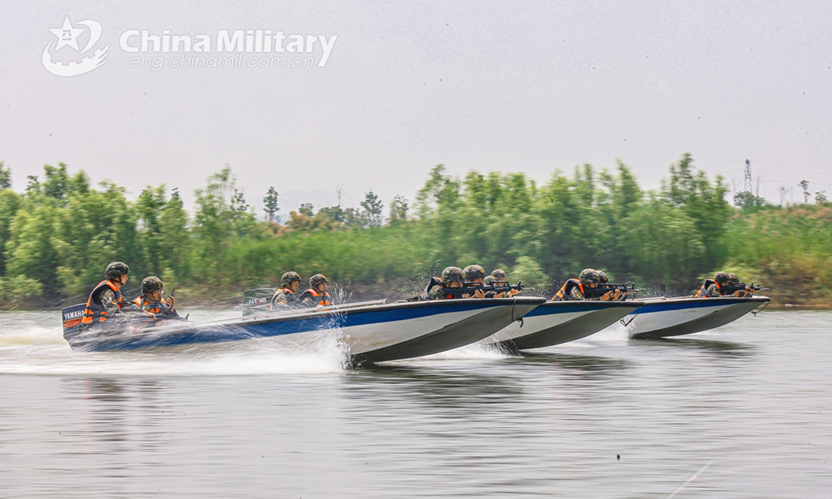 Assault boats sail rapidly towards designated area - Global Times