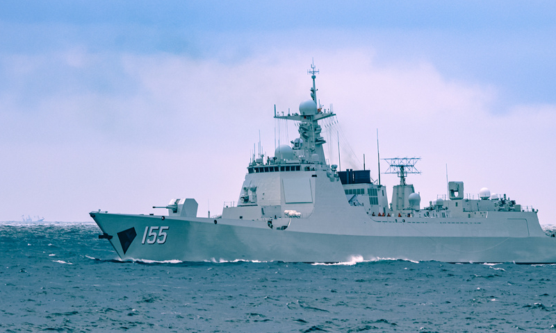 Type 052D guided-missile destroyers in live-fire training - Global Times
